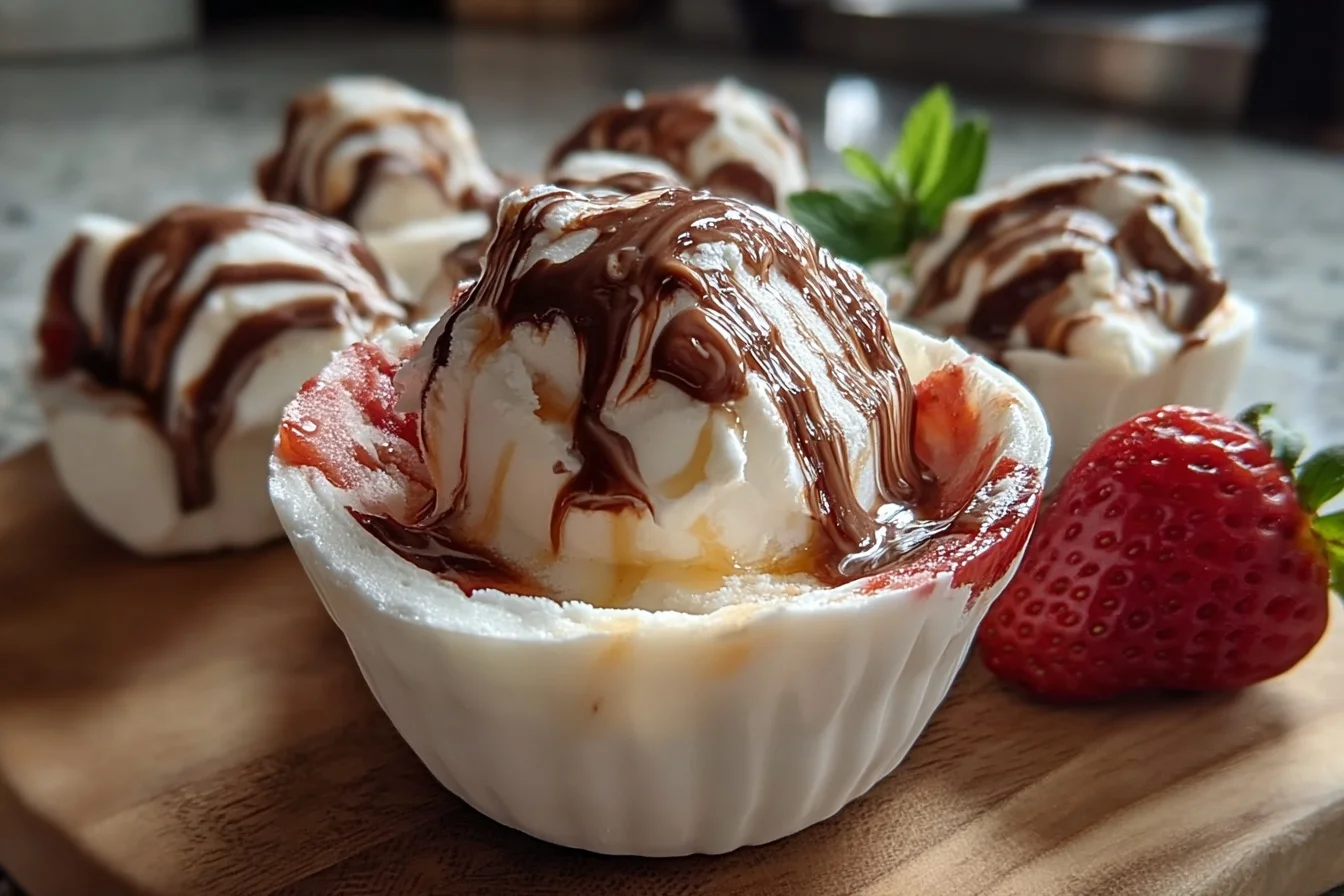 Healthy Frozen Greek Yogurt Peanut Butter Chocolate Marble Cups